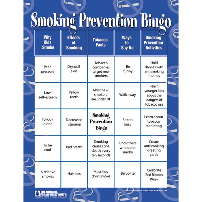 Smoking Prevention Bingo For Health Education | Health Edco